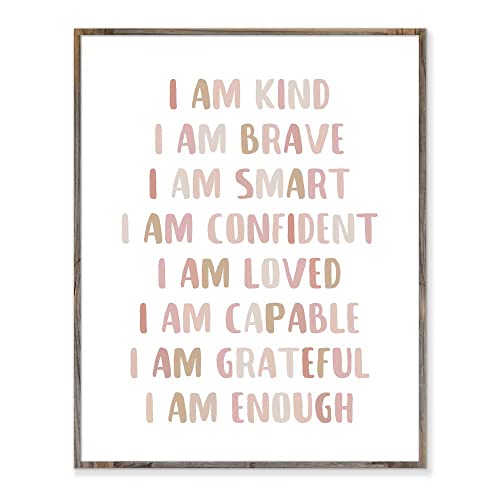 Affirmations Print, I Am Kind, I Am Brave, Affirmations For Kids, Inspirational Quote, Nursery Room Decor, Affirmations Gift, Kids Print, Without Frame - 8x10"