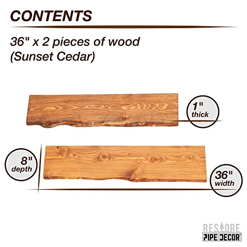 PIPE DECOR 36β Sustainable Sunset Cedar Live Edge Wood Shelf (Wood Only) 2-Pack