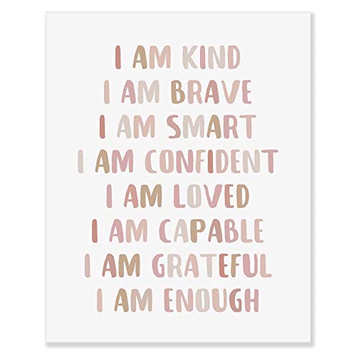 Affirmations Print, I Am Kind, I Am Brave, Affirmations For Kids, Inspirational Quote, Nursery Room Decor, Affirmations Gift, Kids Print, Without Frame - 8x10"