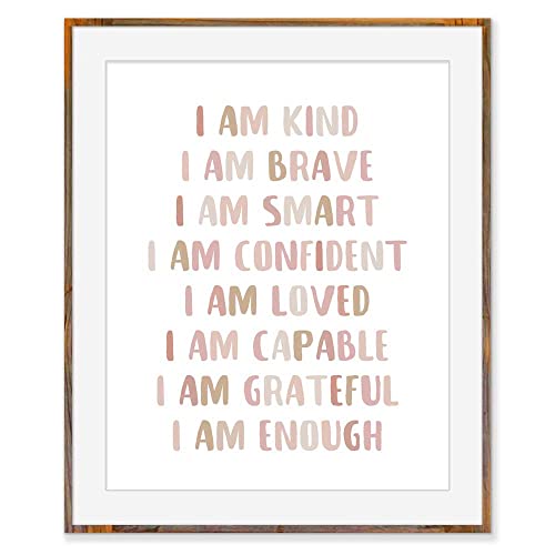 Affirmations Print, I Am Kind, I Am Brave, Affirmations For Kids, Inspirational Quote, Nursery Room Decor, Affirmations Gift, Kids Print, Without Frame - 8x10"