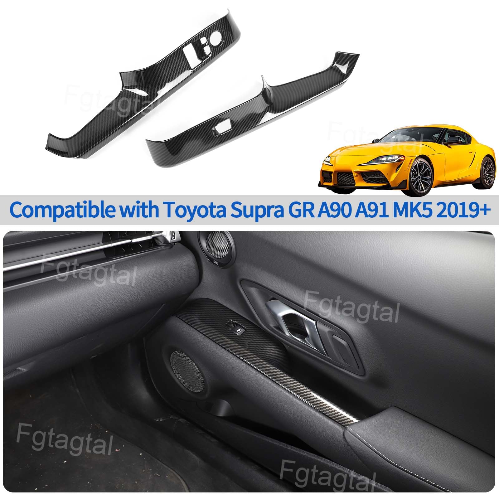 Fit for Toyota Supra GR A90 A91 MK5 2019-2024 ABS Window Lift Switch Cover, Carbon Fiber Pattern Window Lift Switch Panel Decoration Frame Trim Cover, 2PCS, Carbon Fiber Carbon Black