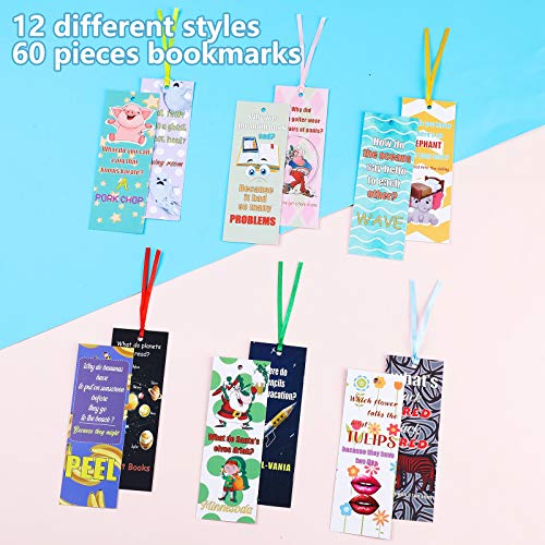 60 Pieces Silly Jokes Bookmarks Cartoon Hilarious Page Markers Funny Reading Bookmarks for Teachers Students Readers Classroom Rewards Supplies,12 Styles