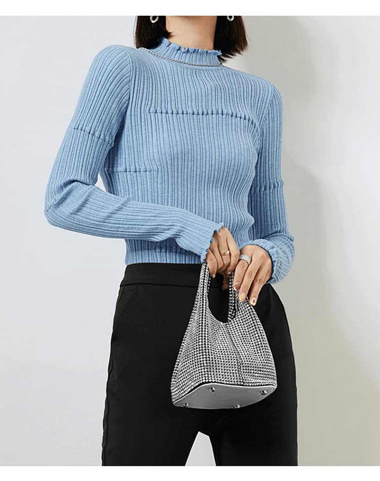 Allsolvable Rhinestone Mini Bag Women Blingbling Sparkle Purse Crystal Clutch Handbags Silver Party Prom Wedding