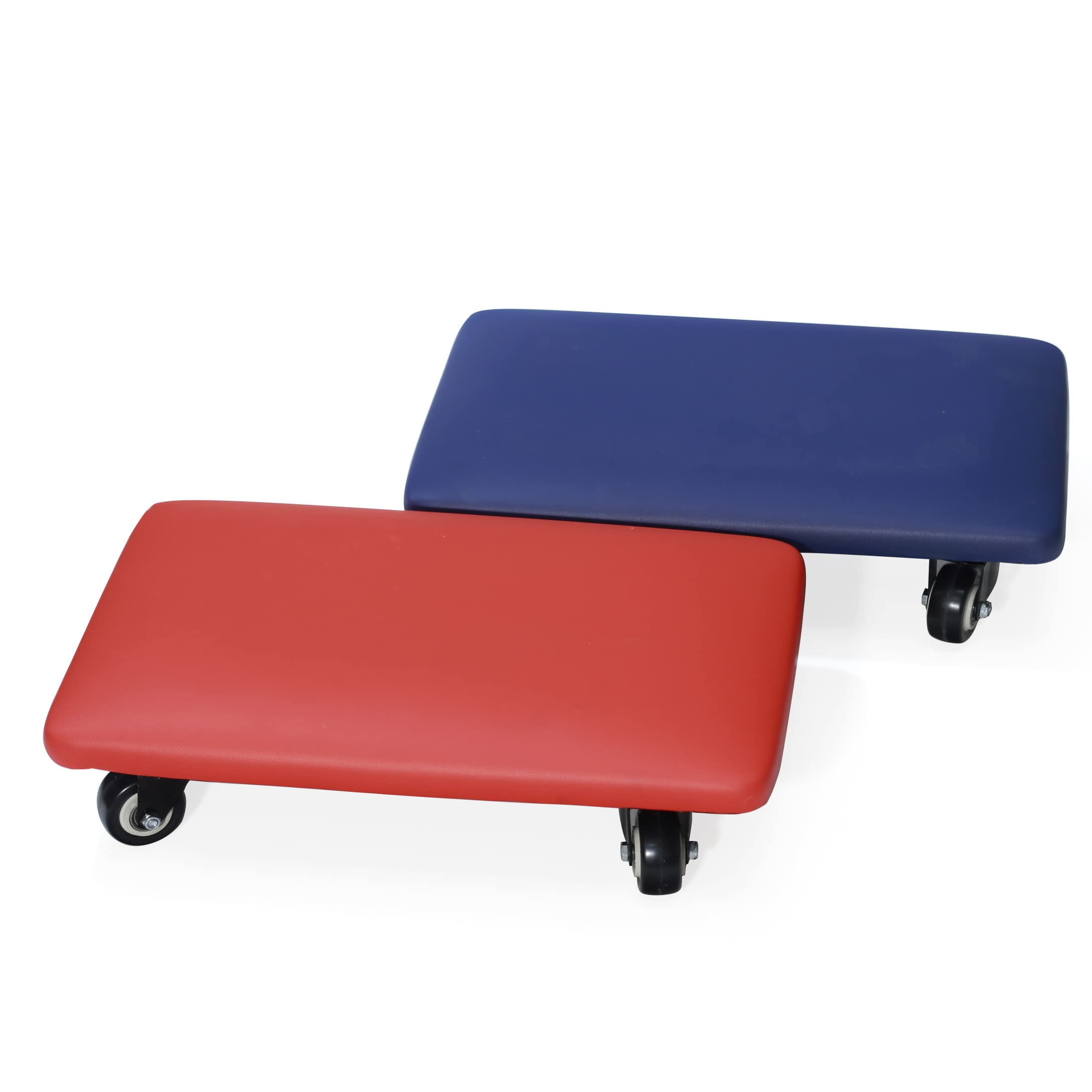 Btibpse Roller Seat 360 Degree Rotating Low Stool with Wheel Chair PU Leather Universal Swivel Caster Wheels for Home Office Fitness and Garage (Rectangle Red)