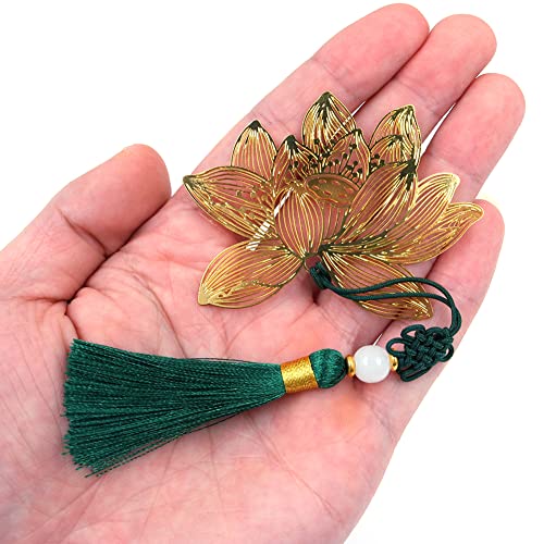Alnicov Metal Bookmark with Tassels,Golden Brass Lotus Bookmark , for Book Lovers Reader or Librarian