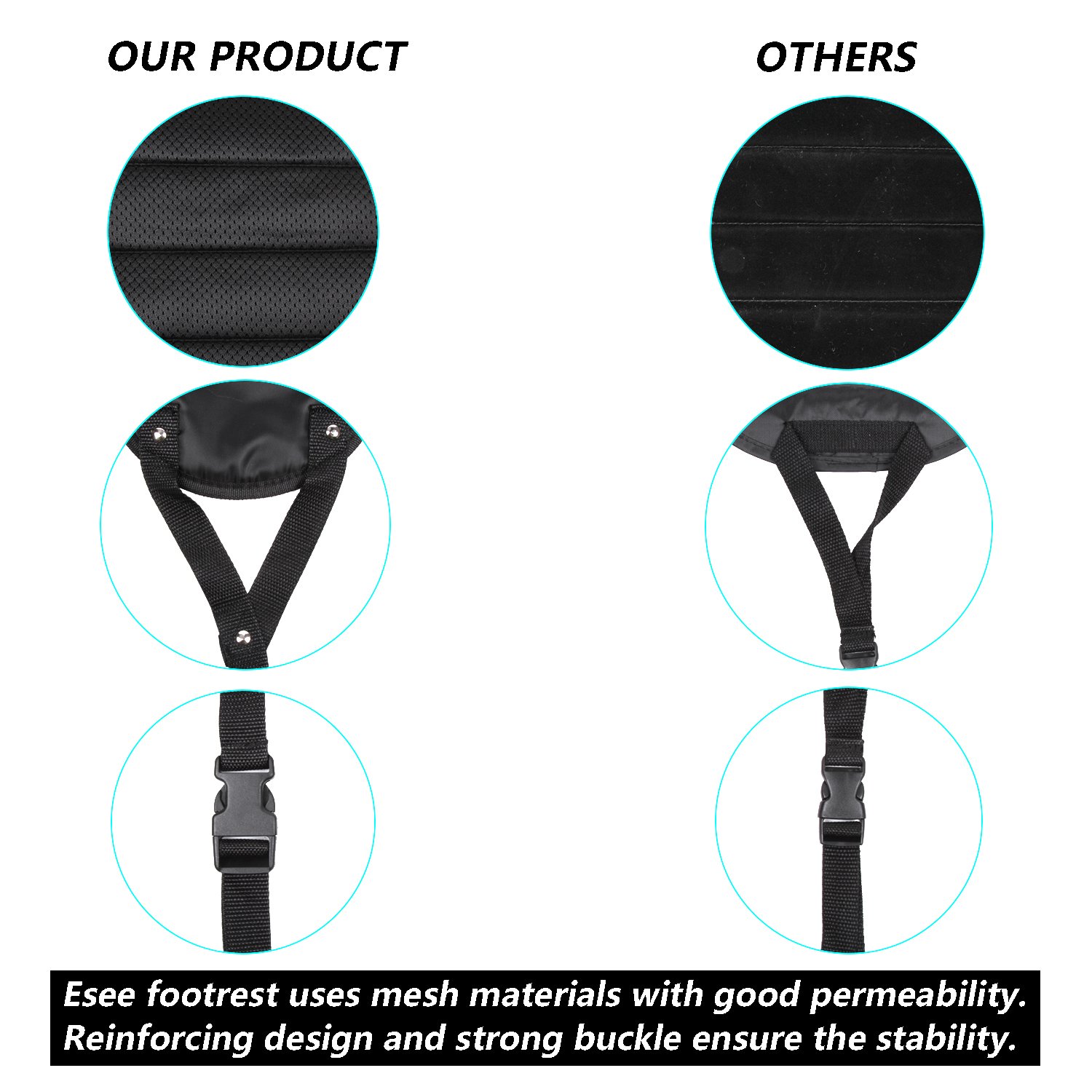 2 Pack Airplane Footrest, Esee Travel Foot Rest Adjustable Height, Prevent Swelling and Soreness, Provides Relaxation and Comfort, for Plane/Train/Bus/Office (Black and Rose Red)