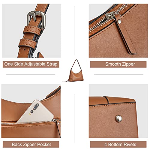 S-ZONE Genuine Leather Hobo Bags for Women Shoulder Handbags Purse Soft Medium Adjustable(Dark Brown)