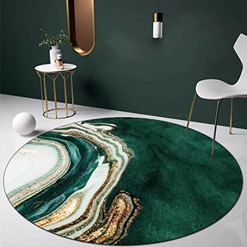 Emerald Green Marble Round Area Rug for Bedroom Living Room Carpets Modern Abstract Throw Rugs Soft Washable Round Floor Mats,Diameter 3 ft