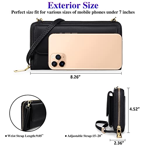 FALAN MULE RFID Womens Wallet Purse Wristlet PU Leather Crossbody Clutch with 2 Straps