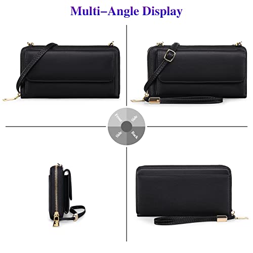 FALAN MULE RFID Womens Wallet Purse Wristlet PU Leather Crossbody Clutch with 2 Straps