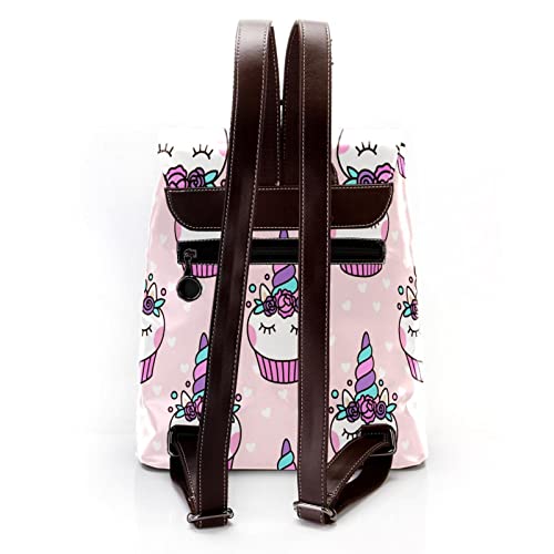 Cute Unicorn Cupcake Pattern Backpack for Women Fashion PU Leather Daypacks Anti-Theft Shoulder Bag Satchel