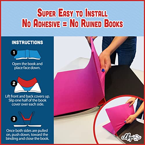 Easy Apply Stretchable Book Cover 1 Pack Magenta. Jumbo Jacket Fits Most Hardcover Textbooks Up to 9" x 11". Adhesive-Free, Nylon Fabric Protectors. Washable and Reusable School Supply for Students
