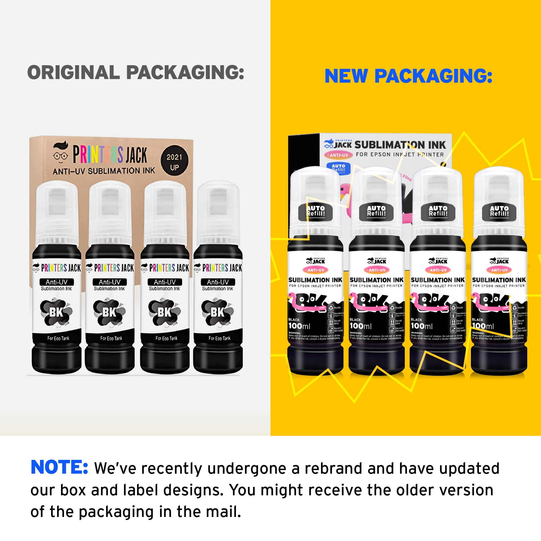 Printers Jack Black Sublimation Ink Refill for Supertank Printer ET-2720 ET-2760 ET-2750 ET-4700 ET-3760 400ml/Anti-UV/Upgrade Version/ICC-Free