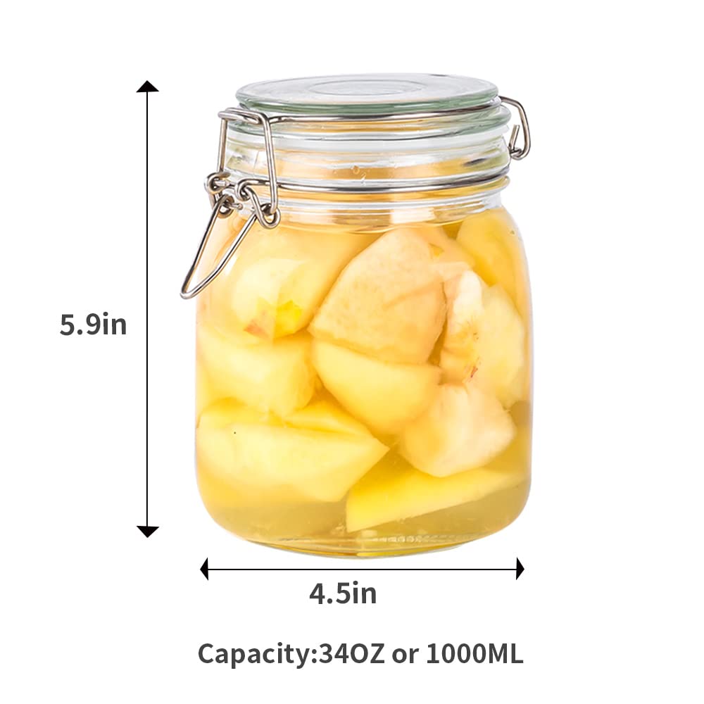 ZALSSKE 34oz Glass Food Storage Jars with Airtight Clamp Lids,Set of 4 Airtight Glass Canister Square- Clear Storage Container for Kitchen Container Storing Sugar, Flour, Cereal,Coffee,Spiceā¦