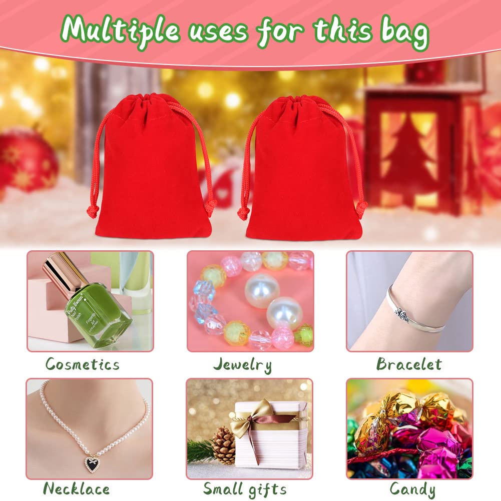 Shintop 10 Pack Velvet Drawstring Bags for Christmas Wedding Gift Bags Velvet Cloth Jewelry Pouches (2.75” x 3.54” , Red)
