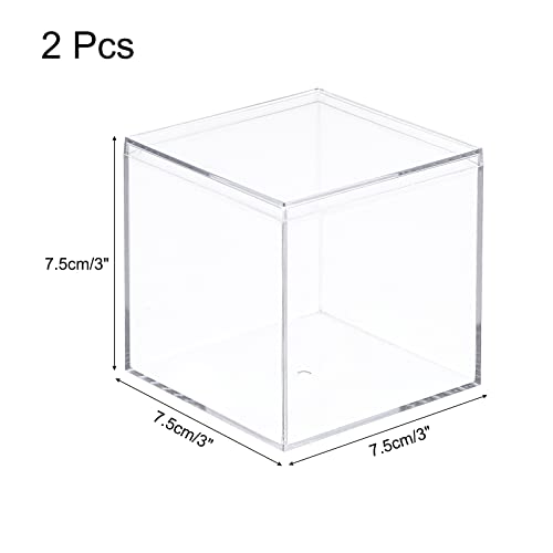 MECCANIXITY Clear Acrylic Plastic Storage Box Square Cube Display Case with Lid, 7.1x7.1x7.1cm Container Box for Small Item, Pack of 2