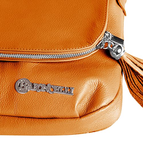 Baroncelli Italian Light Brown Leather Purse for Women with Long Strap Genuine Leather Made in Italy