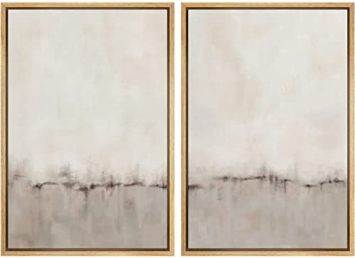 MUDECOR Framed Canvas Print Wall Art Set Watercolor Pastel Duotone Tan Landscape Abstract Shapes Illustrations Modern Art Decorative Contemporary for Living Room, Bedroom, Office - 24"x36"x2 Natural