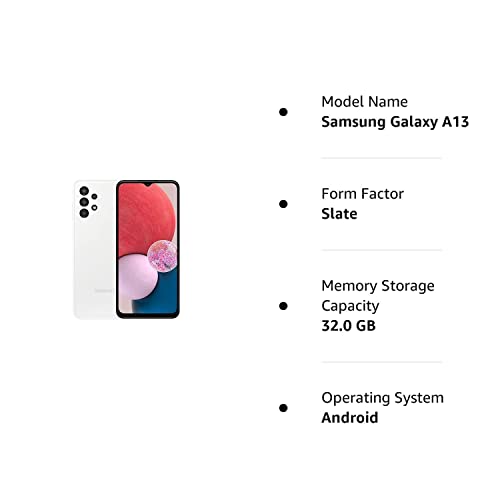 Samsung Galaxy A13 (SM-A135M/DS) Dual SIM,32 GB 3GB RAM, Factory Unlocked GSM, International Version - No Warranty - (White)