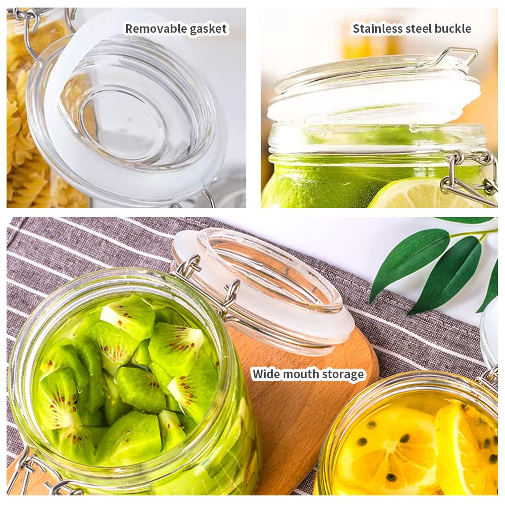 ZALSSKE 34oz Glass Food Storage Jars with Airtight Clamp Lids,Set of 4 Airtight Glass Canister Square- Clear Storage Container for Kitchen Container Storing Sugar, Flour, Cereal,Coffee,Spiceā¦