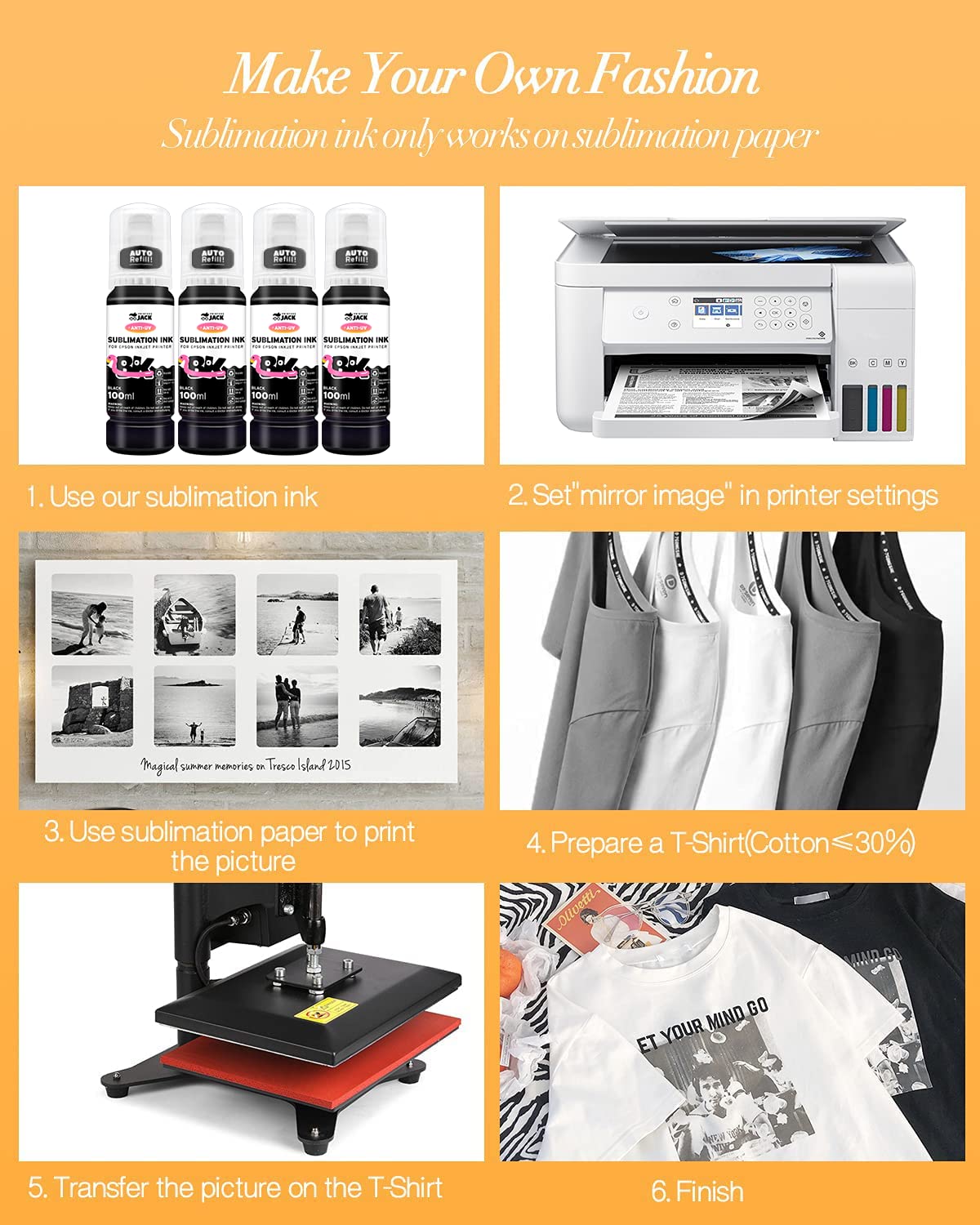 Printers Jack Black Sublimation Ink Refill for Supertank Printer ET-2720 ET-2760 ET-2750 ET-4700 ET-3760 400ml/Anti-UV/Upgrade Version/ICC-Free