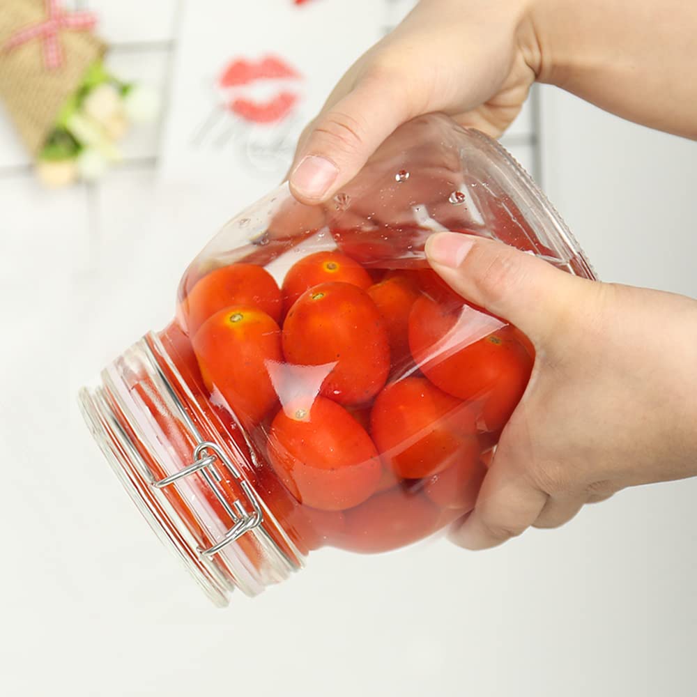 ZALSSKE 34oz Glass Food Storage Jars with Airtight Clamp Lids,Set of 4 Airtight Glass Canister Square- Clear Storage Container for Kitchen Container Storing Sugar, Flour, Cereal,Coffee,Spiceā¦