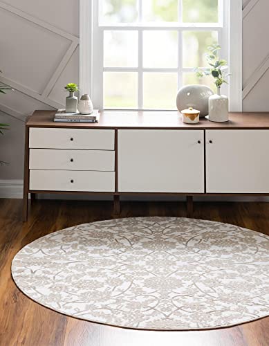 Rugs.com Nepal Collection Rug β 5 Ft Round Snow White Medium Rug Perfect for Kitchens, Dining Rooms