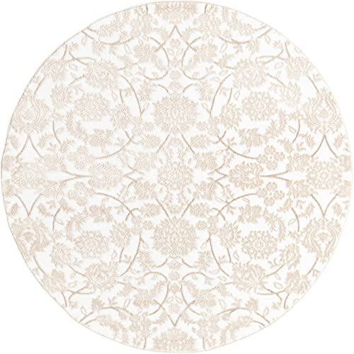 Rugs.com Nepal Collection Rug β 5 Ft Round Snow White Medium Rug Perfect for Kitchens, Dining Rooms