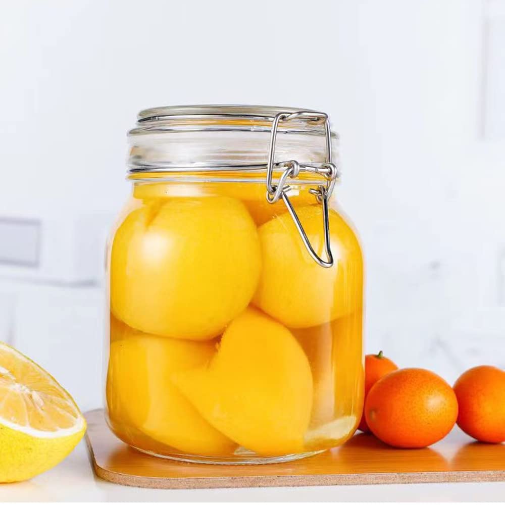 ZALSSKE 34oz Glass Food Storage Jars with Airtight Clamp Lids,Set of 4 Airtight Glass Canister Square- Clear Storage Container for Kitchen Container Storing Sugar, Flour, Cereal,Coffee,Spiceā¦