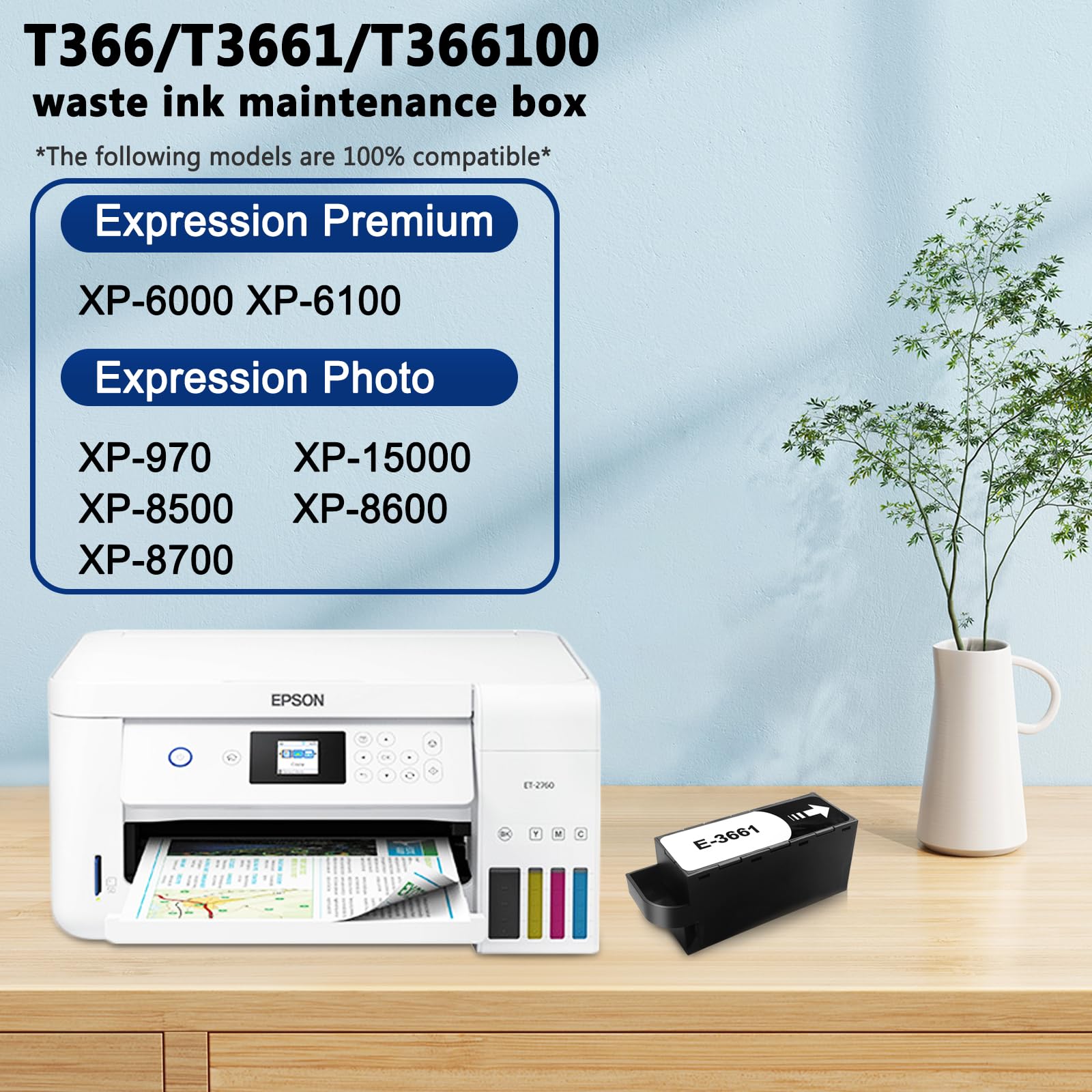 KSUMEI T3661 T366 T366100 Maintenance Box Compatible for Expression Premium XP-6000 XP-6100, Expression Photo XP-970 XP-15000 XP-8500 XP-8600 XP-8700 Printers