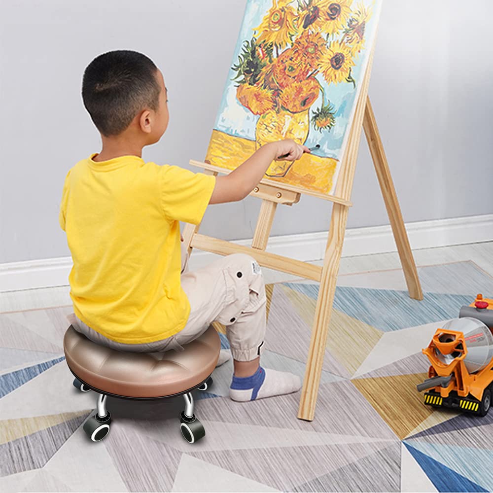 YongLianBo More Comfortable 360°Swivel Rolling Stool Low Rolling Stool with Thickened Sponge Cushion-10”Height Upgraded Version (Brown)