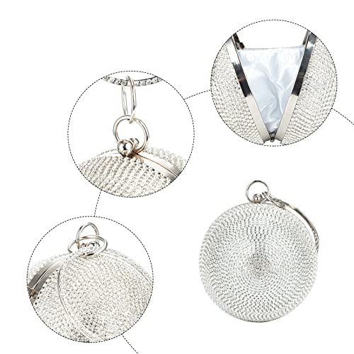 GripIt Women's Evening Round Ball Bag Diamond Clutch Purse Glitter Party Wedding Handbag with Chain,Silver