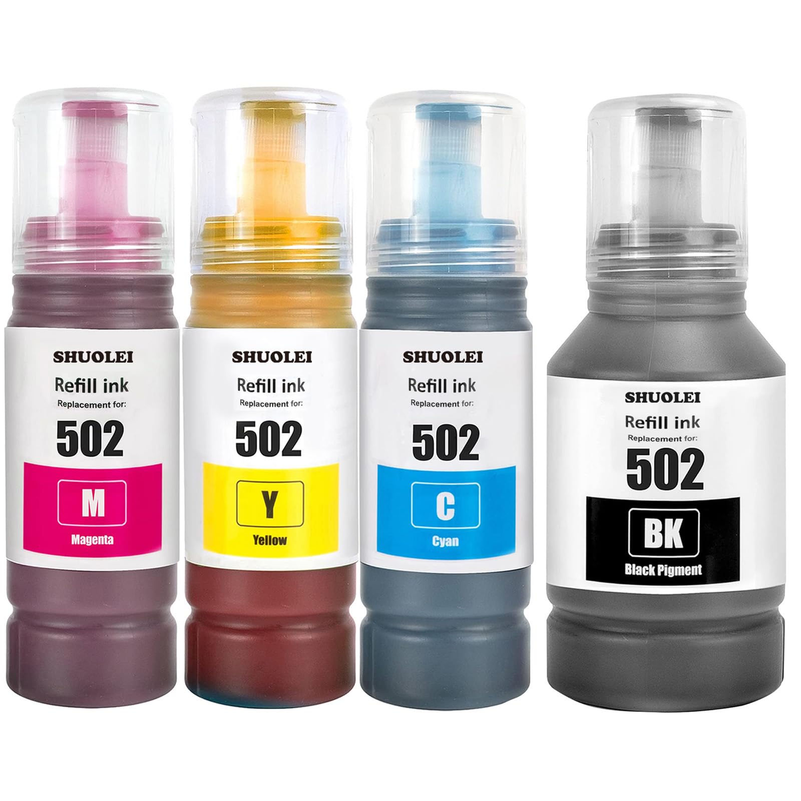 502 Ink Compatible for Epson 502 Ink Refill Bottles for Ecotank ET-2850 ET-3850 ET-4850 ET-15000 ET-3830 ET-2760 ET-3760 ET-4760 ET-3843 ET-2750 ET-3750 ET-4750 ET-3710 STC2100 STC4100 Printer 4 Pack