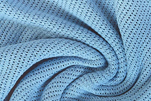 Linteum Textile Supply Leno Weave Blue Blanket, Queen 100% Cotton, Lightweight, Warm, Extra-Fluffy, Premium and Durable Soft & Cozy Bed Blanket for Bed, Couch, Sofa Throw for All Season
