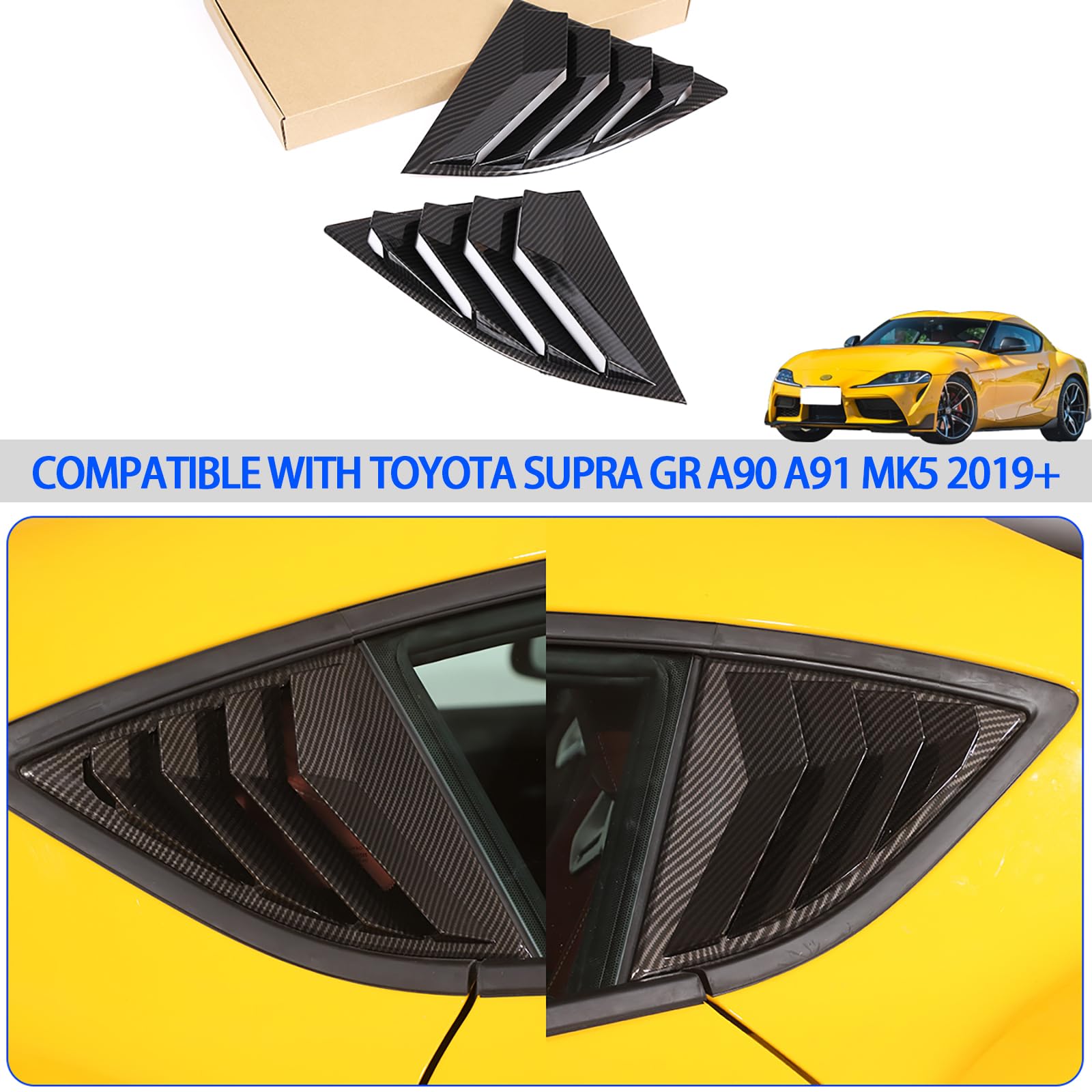 Fgtagtal Rear Side Window Louver Cover Fit for Toyota Supra GR A90 A91 MK5 2019-2024, Side Window Louvers Air Vent Scoop Shades Trim Cover(Carbon Fiber Pattern Black)