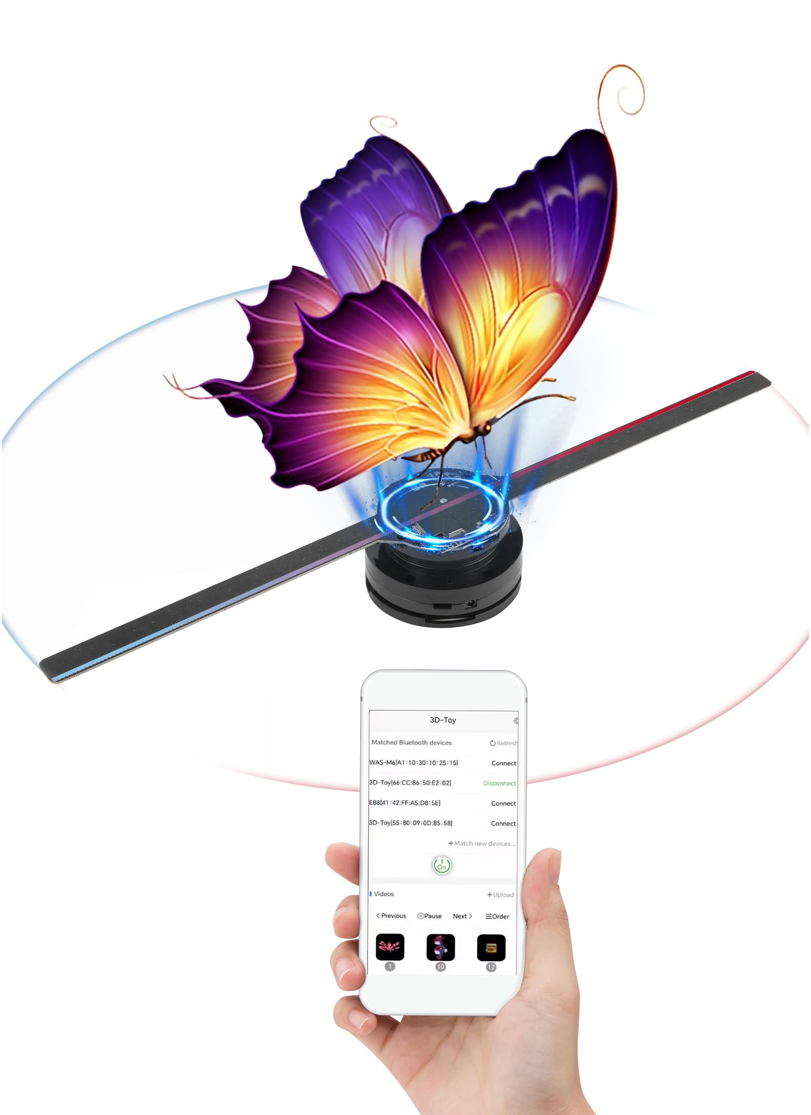 ASHATA 3D Hologram Fan,Holographic Projection WiFi Projector with 224 LED Light Beads 42cm 3D Advertising Player,for Business Store Shop Party Bar Advertising Signs(US)