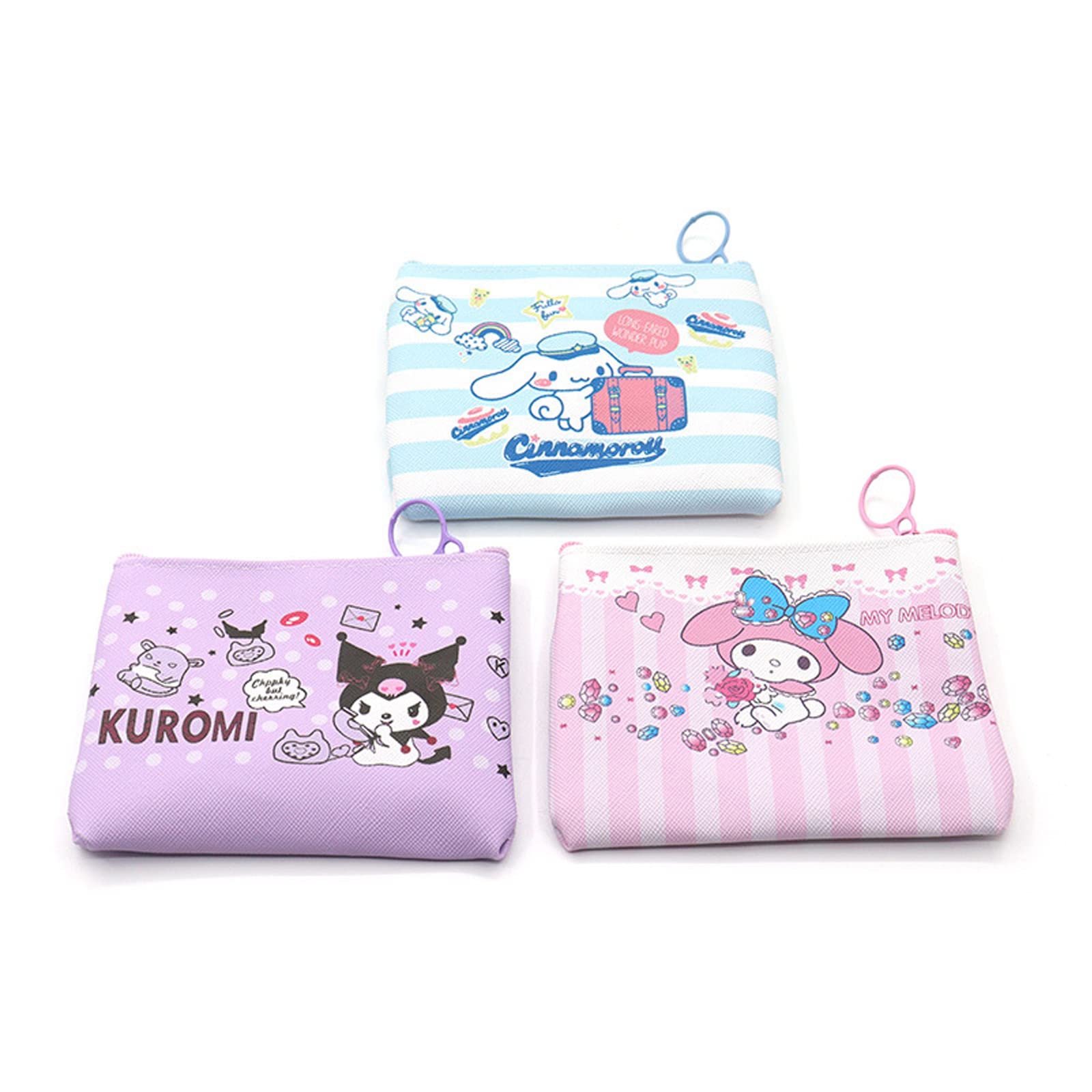 JADOUR Anime Sanriio wallet with cinnamon roll accessories necklace bracelet badge keychain lanyard small wallet for women (kurome)