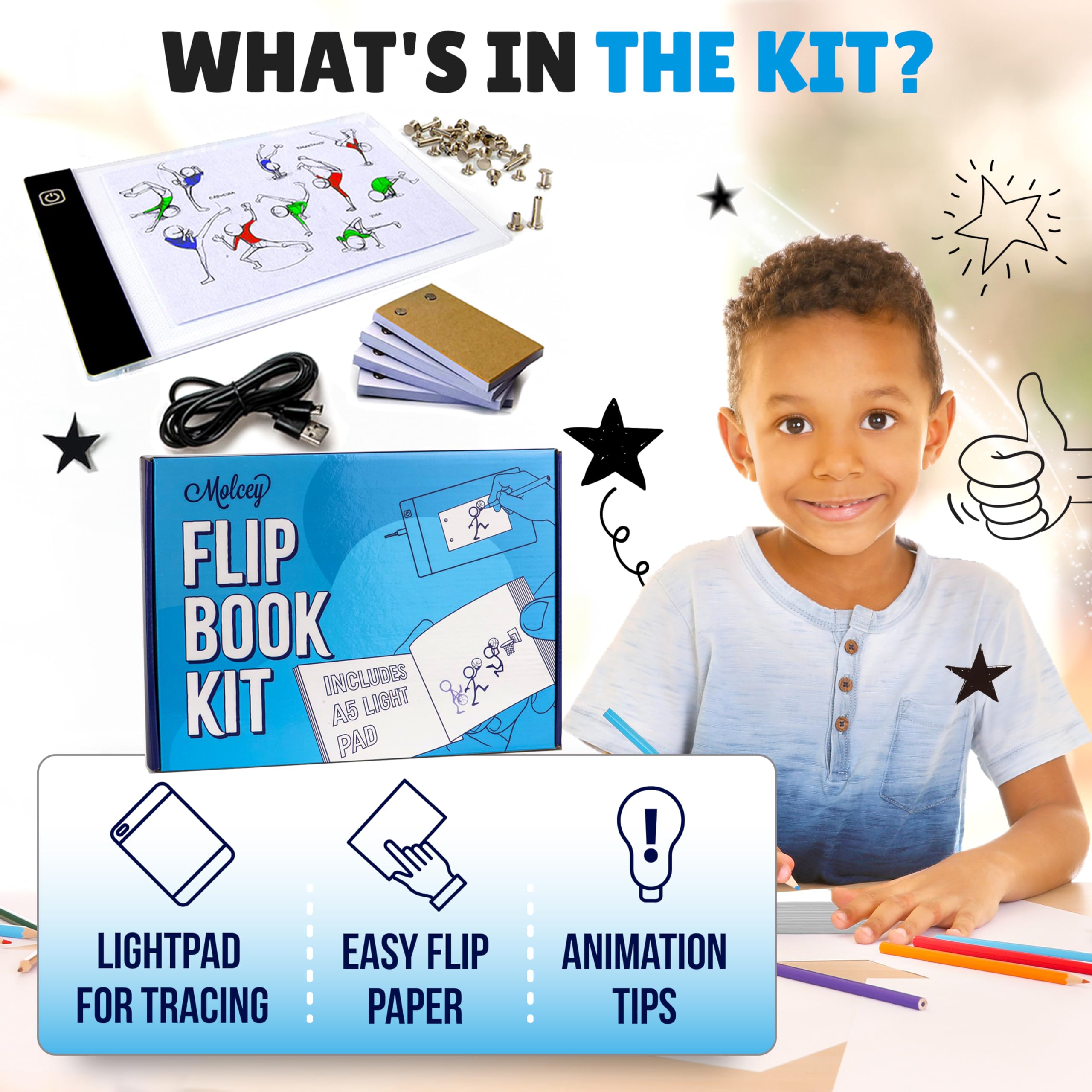 Flip Book Kit - LED Lightbox for Drawing and Tracing & 240 Sheets Animation Paper for Flip Books A5 Flipbook Kit: Led Light Box/Light Tablet for Tracing Flip Book Paper with Screws Flipbook Light Pad