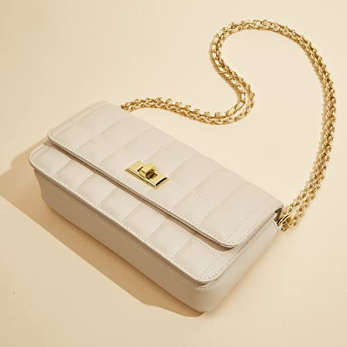 LAORENTOU Small Leather Crossbody Bag for Women Cowhide Quilted Shoulder Purse and Handbag Girl Classy Look Bag (Apricot)