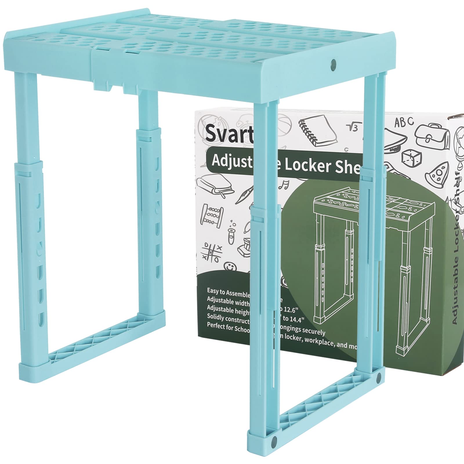 Adjustable Locker Shelf for School, Height and Width Adjustable Locker Organizer, Locker Stand Shelf for Work, Stackable Locker Tools for Gym Lockers, Office, Back to School Essentials, Mint Blue