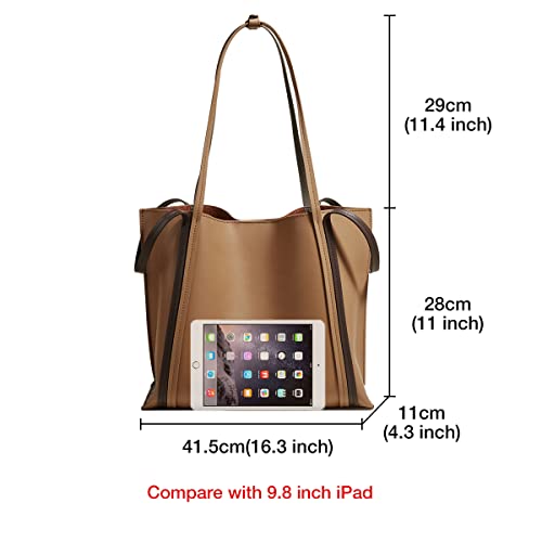 FOXLOVER Genuine Leather Tote Shoulder Bag for Women Ladies Handbags Purse with Removable Inner Zipper Bag