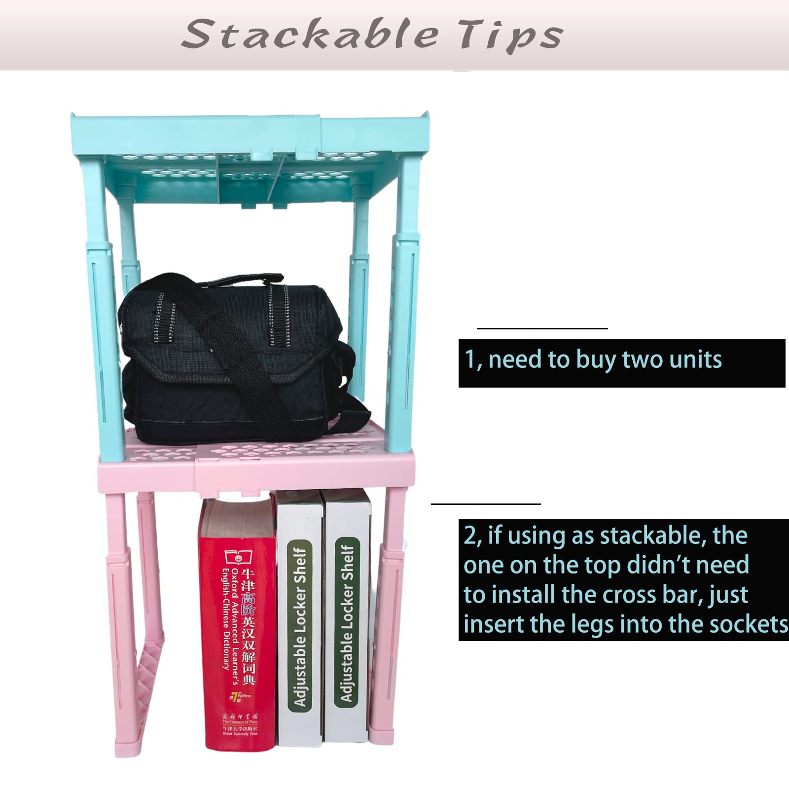 Adjustable Locker Shelf for School, Height and Width Adjustable Locker Organizer, Locker Stand Shelf for Work, Stackable Locker Tools for Gym Lockers, Office, Back to School Essentials, Mint Blue