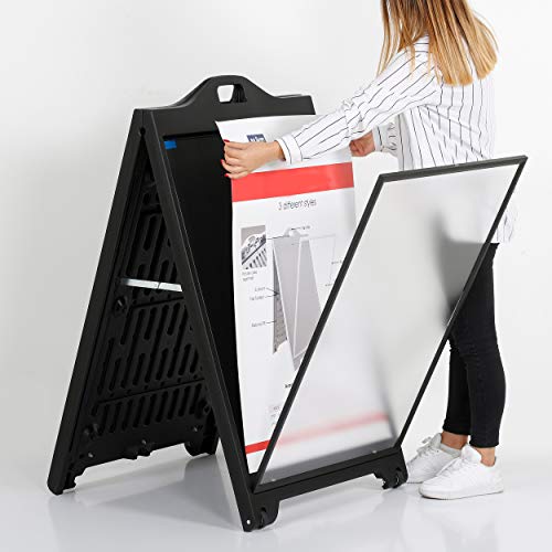 M&T Displays Street SignPro with Lens Protective Cover, 24x36 Inch Poster Black Double Sided Sandwich Board Folding A-Frame Sidewalk Curb Sign Portable Advertising Display for Restaurant Cafe