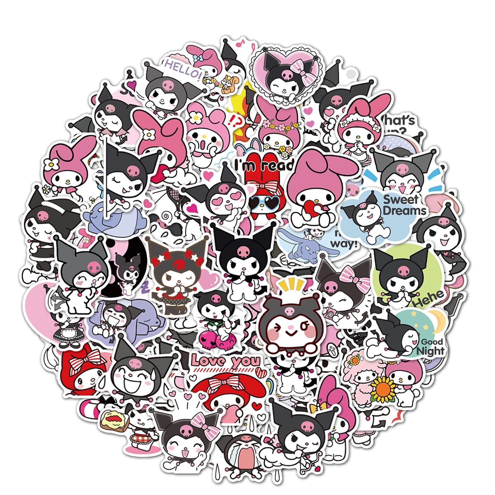 LANOU Cartoon Stickers 100pcs Cute Kuromi Stickers Pack Waterproof Vinyl Stickers for Kids Girls Adults Laptop Skateboard