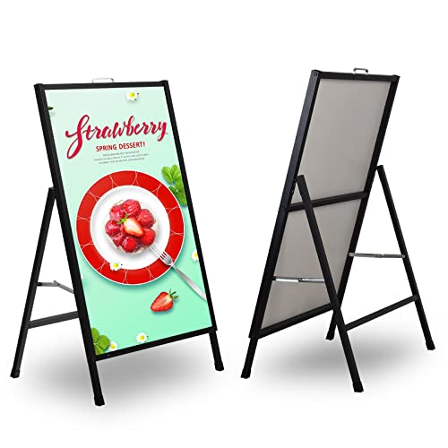 A Frame Sign Heavy-Duty 24x36 Inch Sandwich Board Sidewalk Sign Poster Stand Outdoor Portable Folding A-Frame Suitable for Store Advertising Poster Display, Black