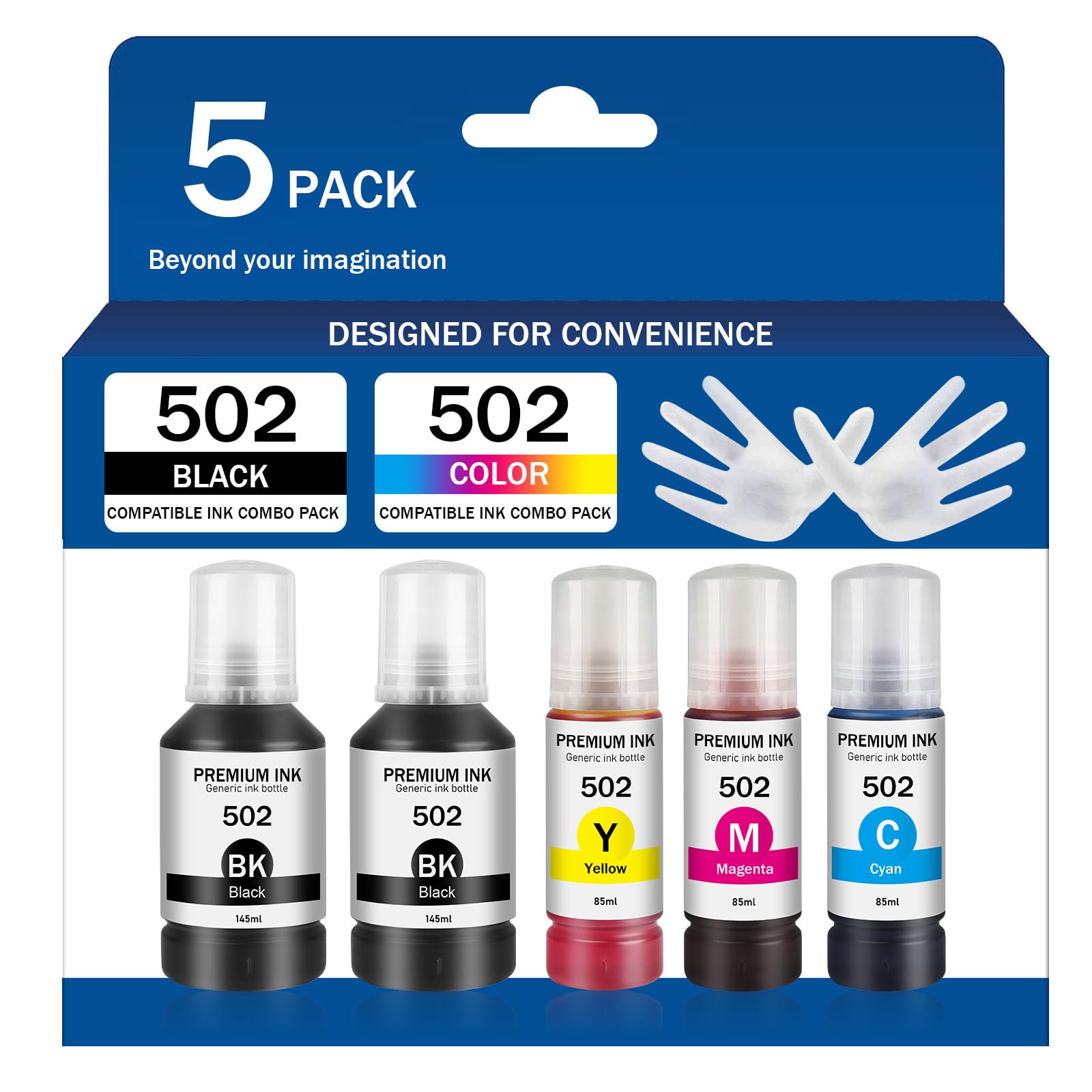 NMCHXBM Compatible Ink Cartridge Bottle (Non-Sublimation) Replacement for Epson 502 (Photo Black, Black, Magenta, Yellow and Cyan, 5-Pack)
