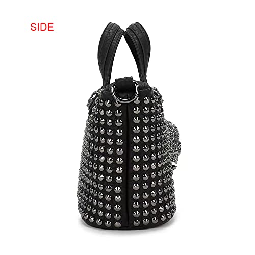 Downupdown Vintage Handbags Women Rivet Purse Gothic Skull Satchel Handbag Leather Tote Bag Top Handle Shoulder Bag Cool Girl-Black