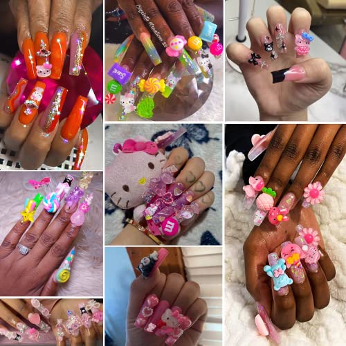 77 PCS Nail Charms, OWCATH Kawaii Nail Charms Slime Charms 3D Nail Art Charms Flatback Resin Charms, for Nail Art Decorations Supplies