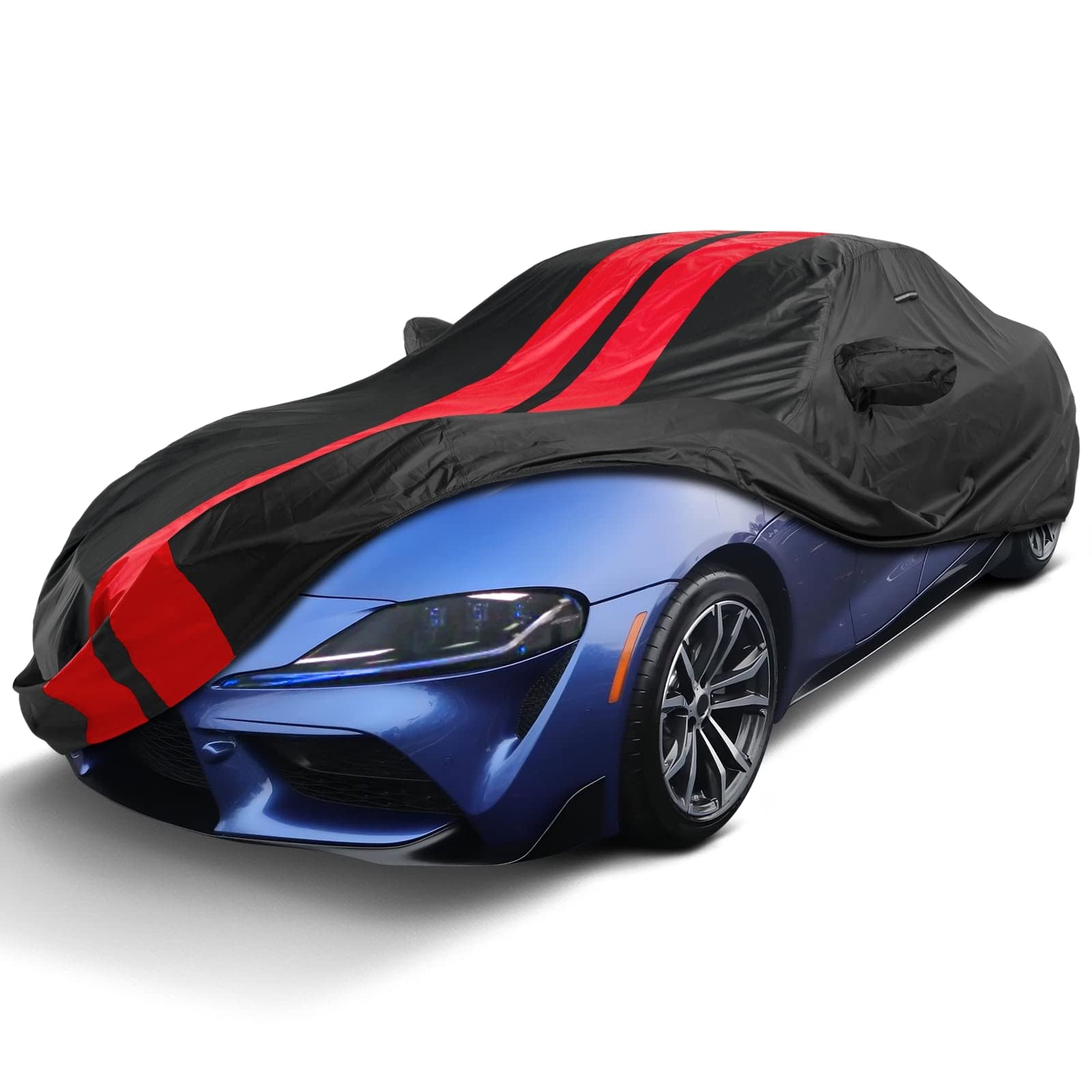 iCarCover Custom Car Cover for 2020-2025 Toyota GR Supra Waterproof All Weather Rain Snow UV Sun Protector Full Exterior Indoor Outdoor Car Cover (Stripe - Black/Red)