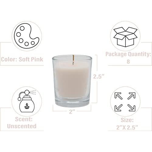 CandleNScent Unscented Paraffin Votive in Glass Candles (8, Soft Pink)